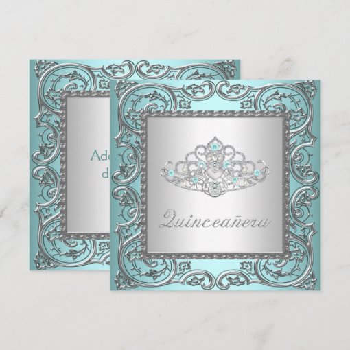 Elegant Tiara Teal Blue Quinceanera Invitation | Zazzle