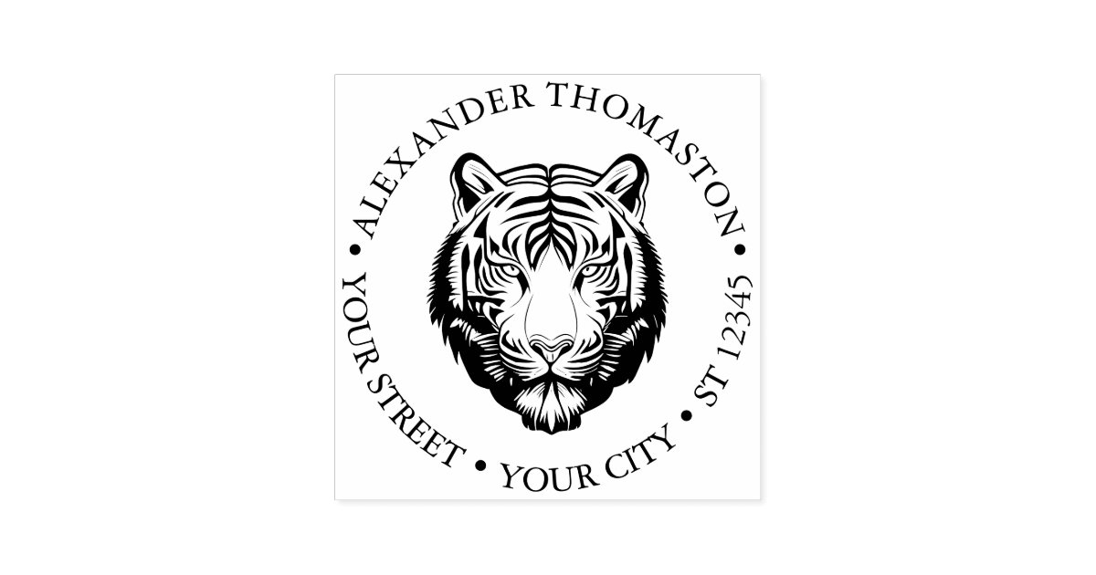 Elegant Tiger Head #2 Round Name Address Self-inking Stamp | Zazzle