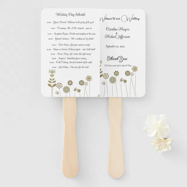 Elegant Timeless Soft Gold Floral Minimalism Hand Fan | Zazzle