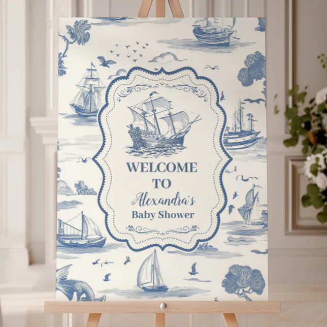 Elegant Toile Nautical Baby Shower Foam Board | Zazzle