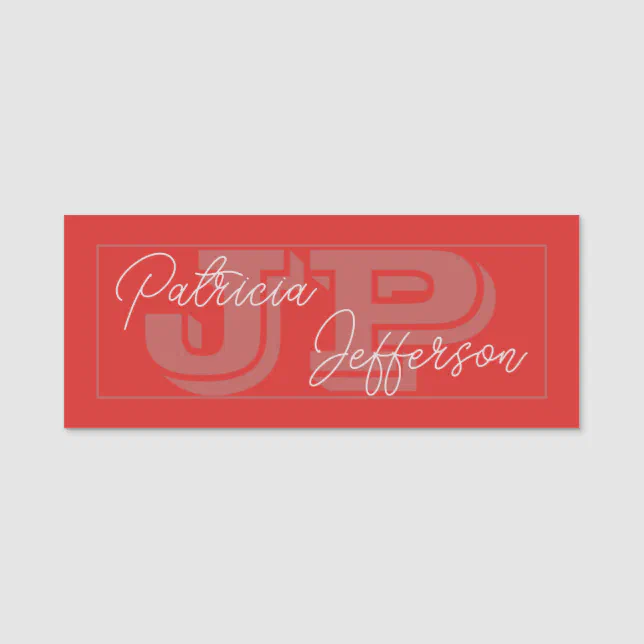 Elegant Tomato Red Monogram: Beautiful Handwritten Name Tag | Zazzle