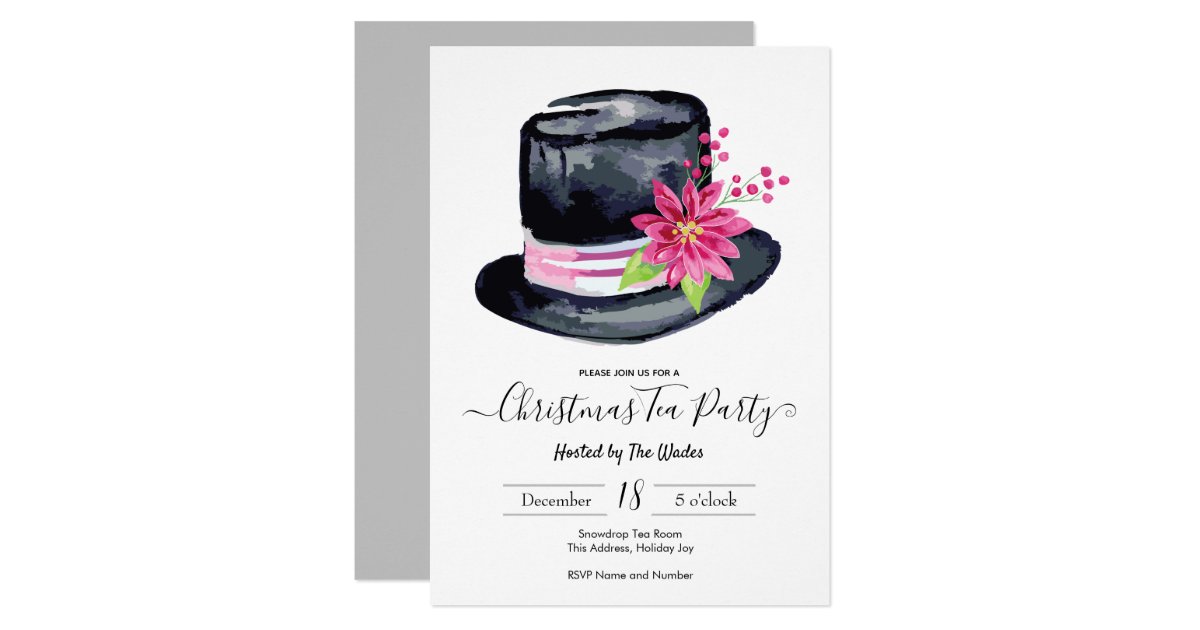 Elegant Top Hat and Poinsettia Christmas Tea Party Invitation | Zazzle.com