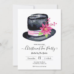 Elegant Top Hat and Poinsettia Christmas Tea Party Invitation | Zazzle
