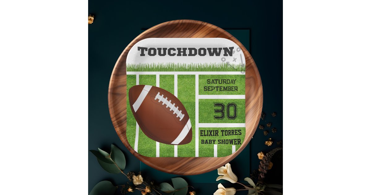 Elegant Touchdown Football Baby Shower Paper Plates | Zazzle