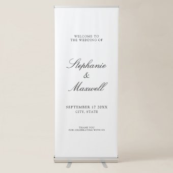 Elegant Traditional Black White Wedding Welcome Retractable Banner | Zazzle
