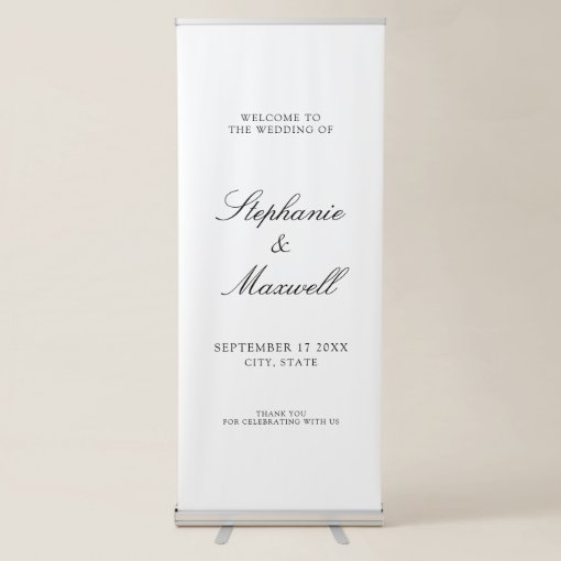 Elegant Traditional Black White Wedding Welcome Retractable Banner | Zazzle
