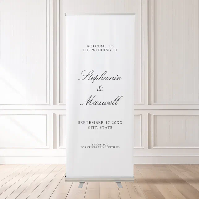 Elegant Traditional Black White Wedding Welcome Retractable Banner | Zazzle