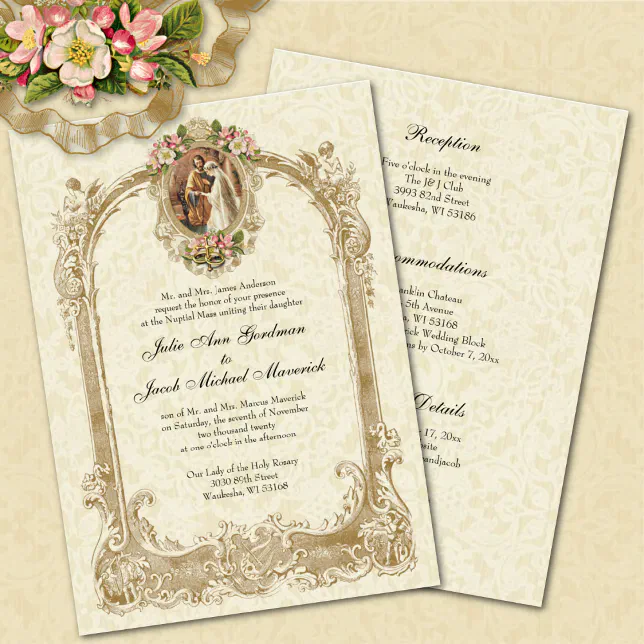Elegant Traditional Catholic Wedding & Reception Invitation | Zazzle