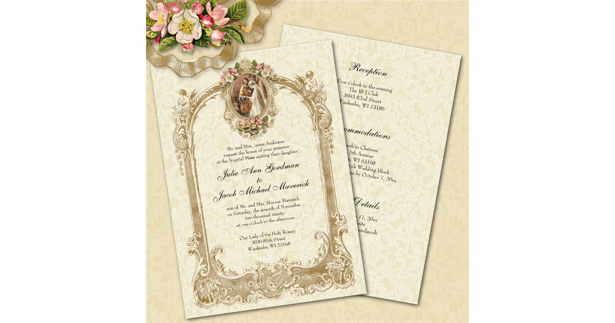 Elegant Traditional Catholic Wedding & Reception Invitation | Zazzle