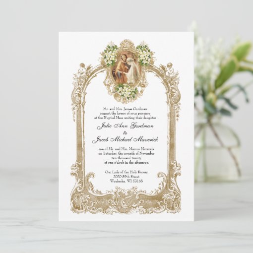 Elegant Traditional Catholic Wedding & Reception Invitation | Zazzle