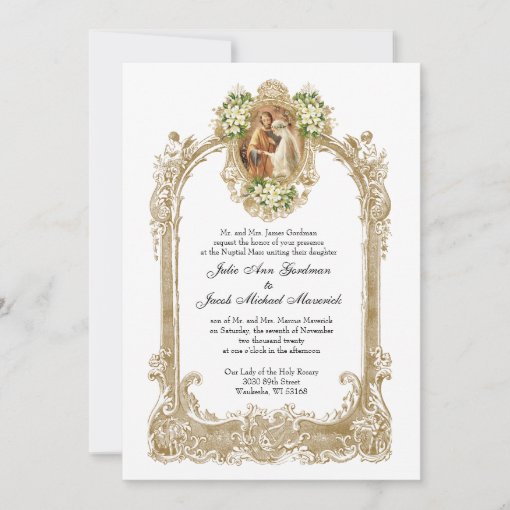 Elegant Traditional Catholic Wedding & Reception Invitation | Zazzle