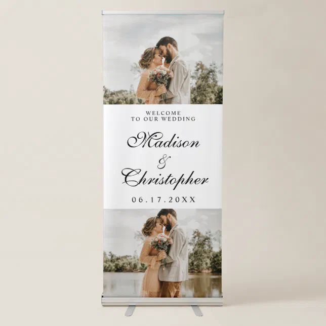 Elegant Traditional Chic 2 Photo Wedding Welcome Retractable Banner ...