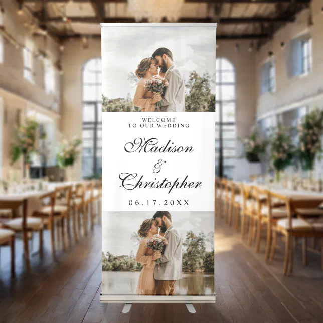 Elegant Traditional Chic 2 Photo Wedding Welcome Retractable Banner ...