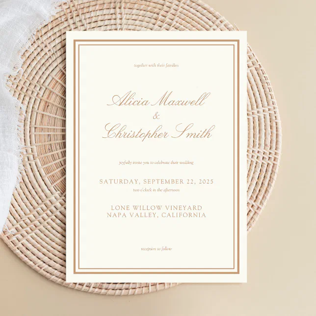 Elegant Traditional Chic Ivory Tan Wedding Invitation | Zazzle