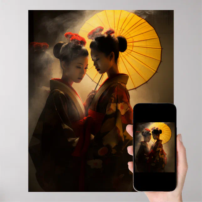 Elegant Traditional Japanese Women and Men in Kimo Poster | Zazzle