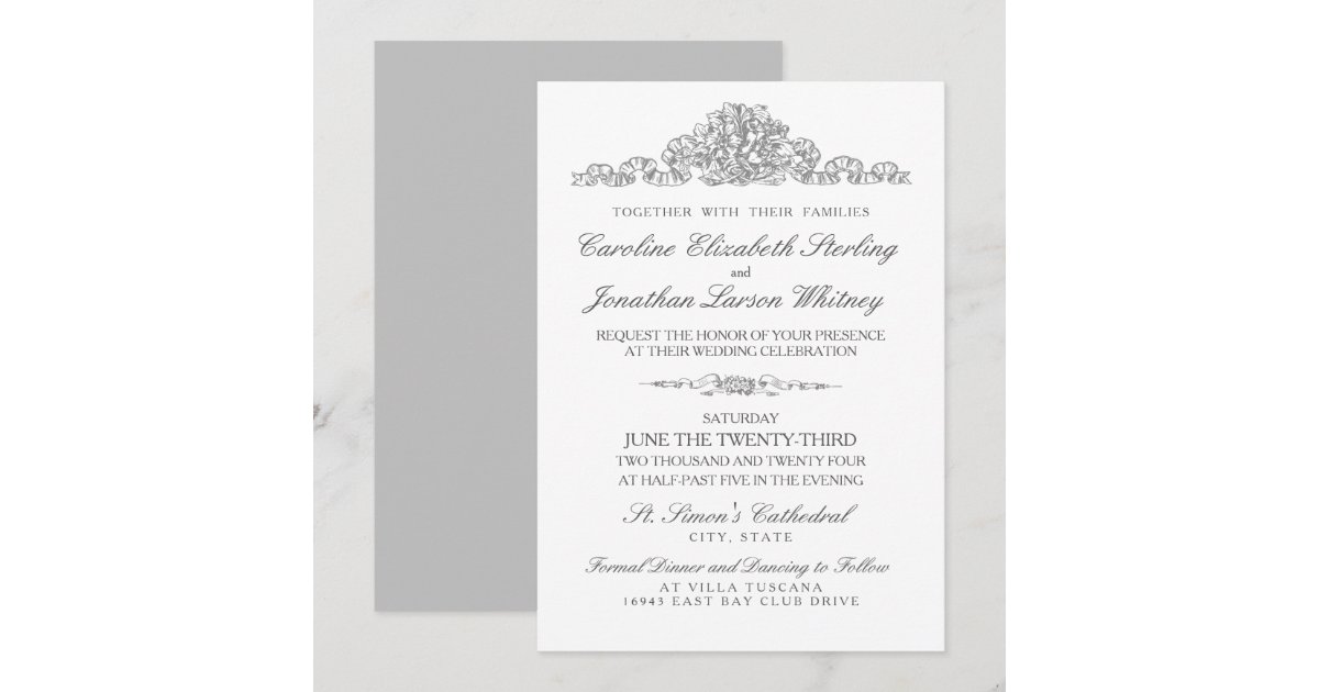 Elegant Traditional | Versailles Grey Wedding Invitation | Zazzle