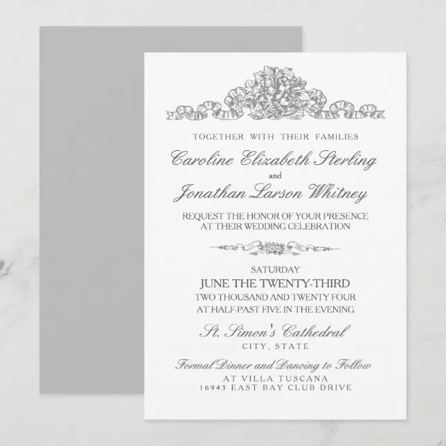 Elegant Traditional | Versailles Grey Wedding Invitation | Zazzle