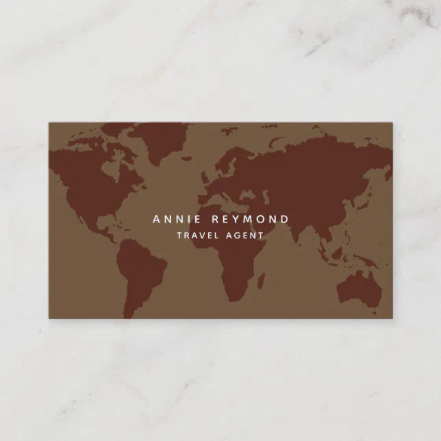 elegant travel world map on brownish business card | Zazzle