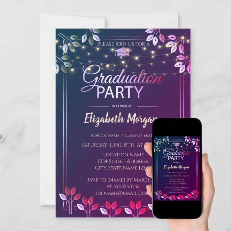 Elegant Tree Leaves Graduation Party Invitation | Zazzle