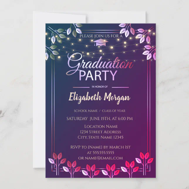 Elegant Tree Leaves Graduation Party Invitation | Zazzle