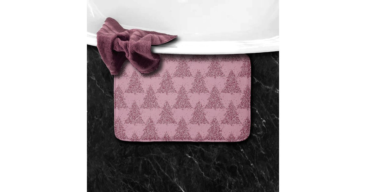 Elegant Tree Pattern | Dusty Mauve Pink Christmas Bath Mat | Zazzle