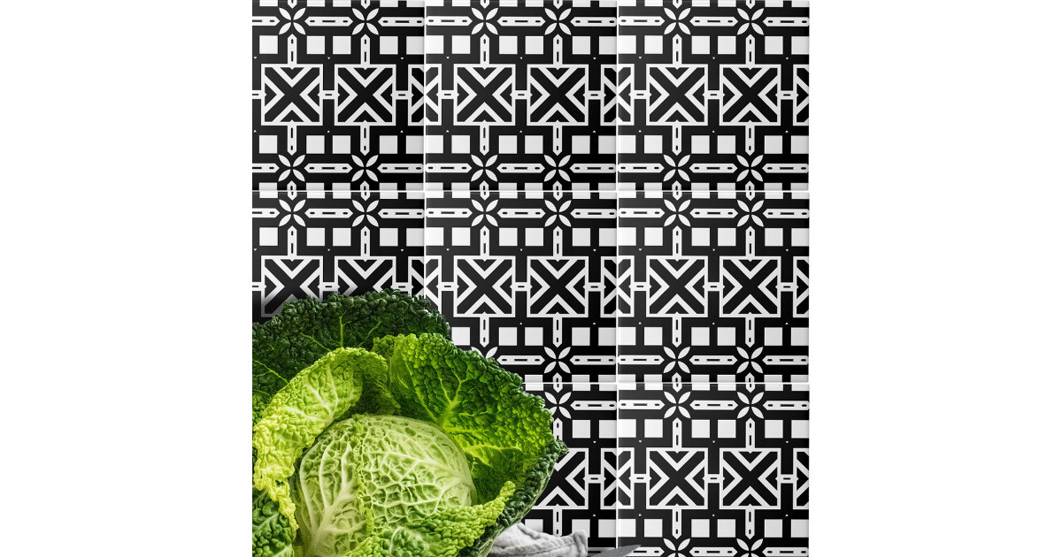 Elegant Trendy Black and White Geometric Pattern Ceramic Tile | Zazzle
