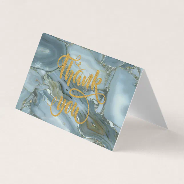 Elegant Trendy Blue Marble Thank You Card | Zazzle