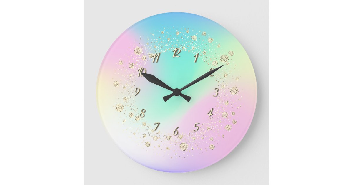 Elegant Trendy Confetti Holographic Large Clock | Zazzle