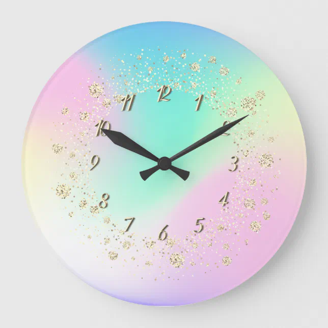 Elegant Trendy Confetti Holographic Large Clock | Zazzle
