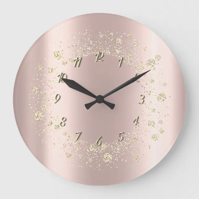 Elegant Trendy Confetti Rose Gold Large Clock | Zazzle
