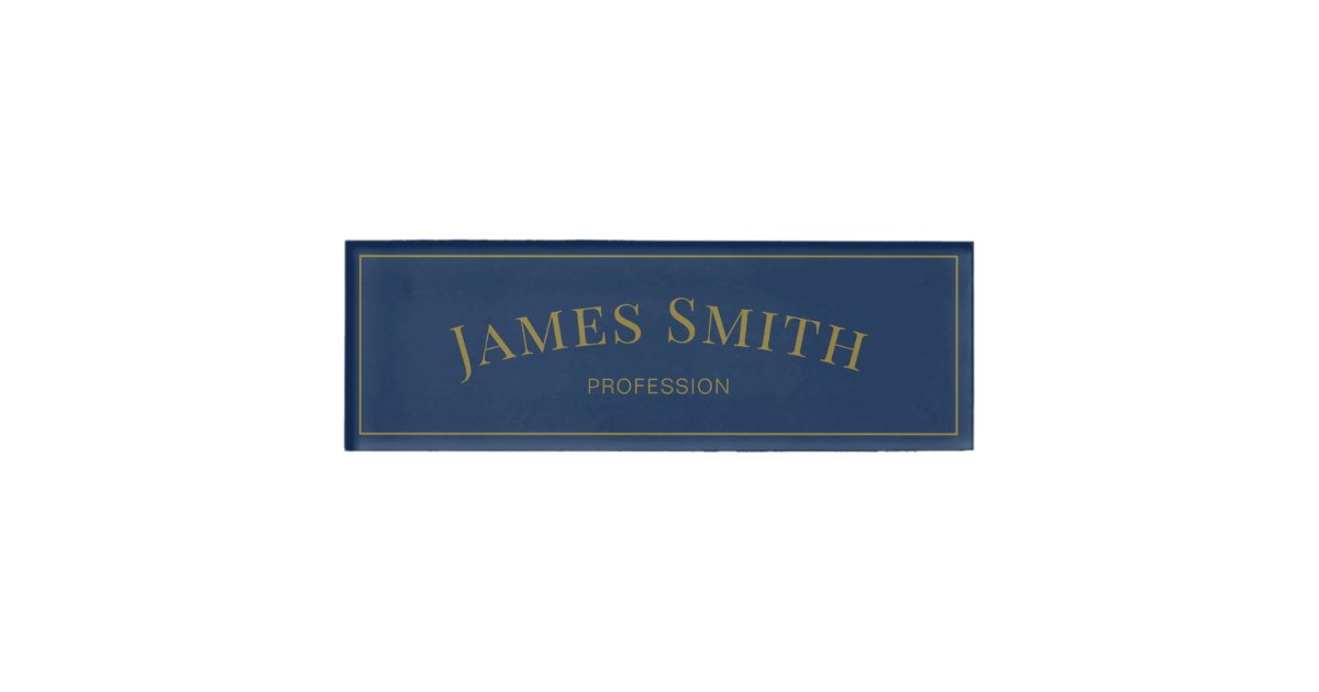 Elegant Trendy Dark Blue Gold: Luxury Professional Name Tag | Zazzle