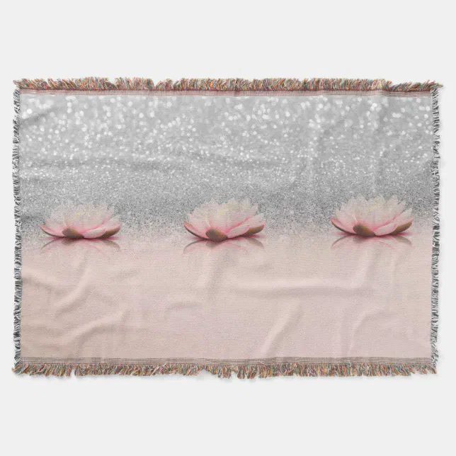 Elegant Trendy Girly, Lotus Silver Glitter Bokeh Throw Blanket | Zazzle
