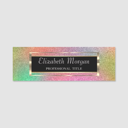 Elegant Trendy, Gold Frame, Colorful Glitter Name Tag | Zazzle.com
