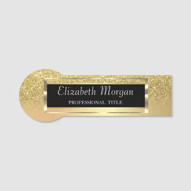 Elegant Trendy, Gold Frame, Glitter Ombre Name Tag | Zazzle
