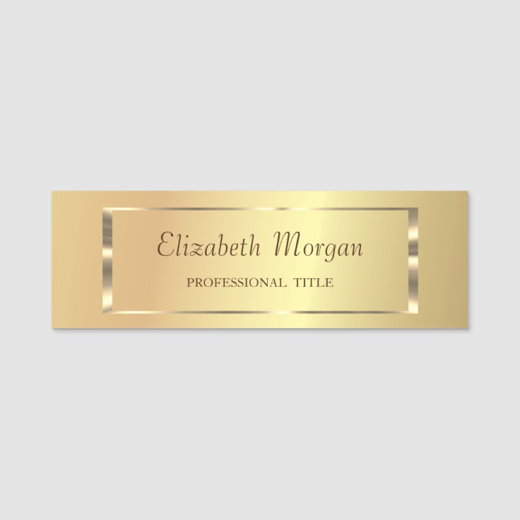 Elegant Trendy, Gold Frame Name Tag | Zazzle