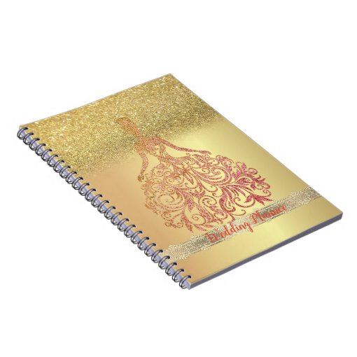 Elegant Trendy Gold Glitter Bokeh, Dress, Lace Notebook | Zazzle