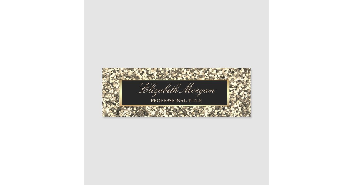 Elegant Trendy Gold Glitter, Frame Name Tag | Zazzle