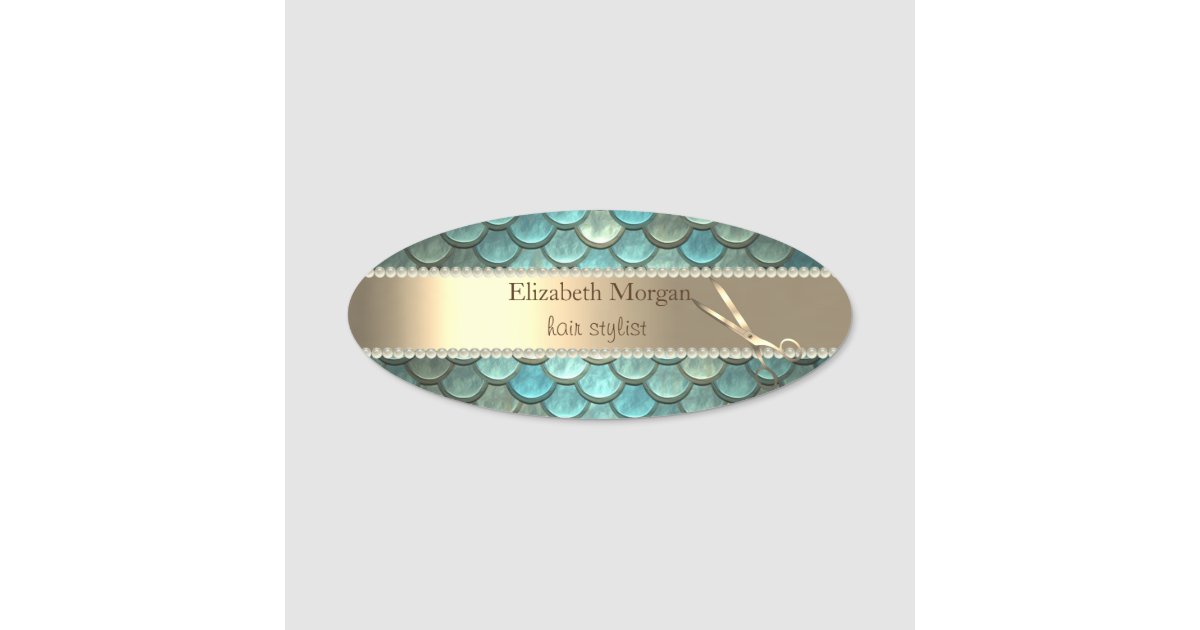 Elegant Trendy, Pearls, Gold Scissor Name Tag | Zazzle