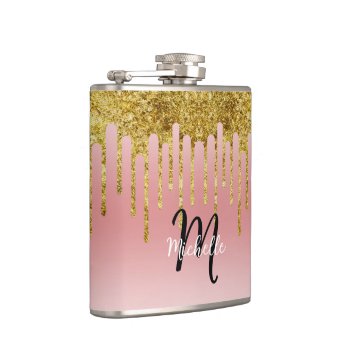 Elegant Trendy Pink Gold Glitter Monogram Initial Flask | Zazzle