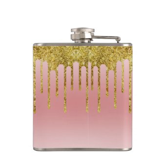 Elegant Trendy Pink Gold Glitter Monogram Initial Flask | Zazzle