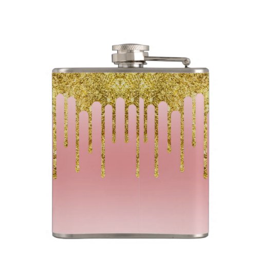 Elegant Trendy Pink Gold Glitter Monogram Initial Flask | Zazzle