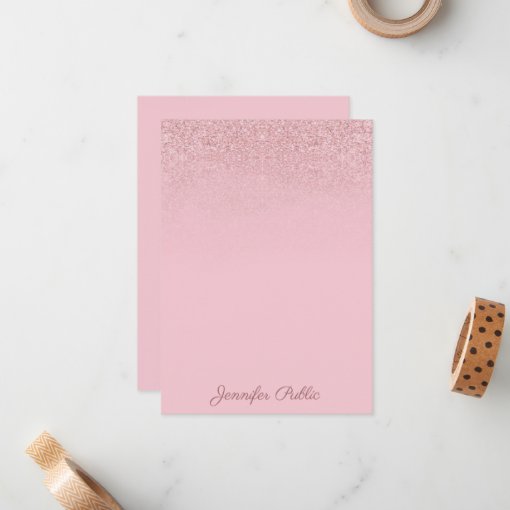 Elegant Trendy Rose Gold Calligraphed Script Text Note Card | Zazzle