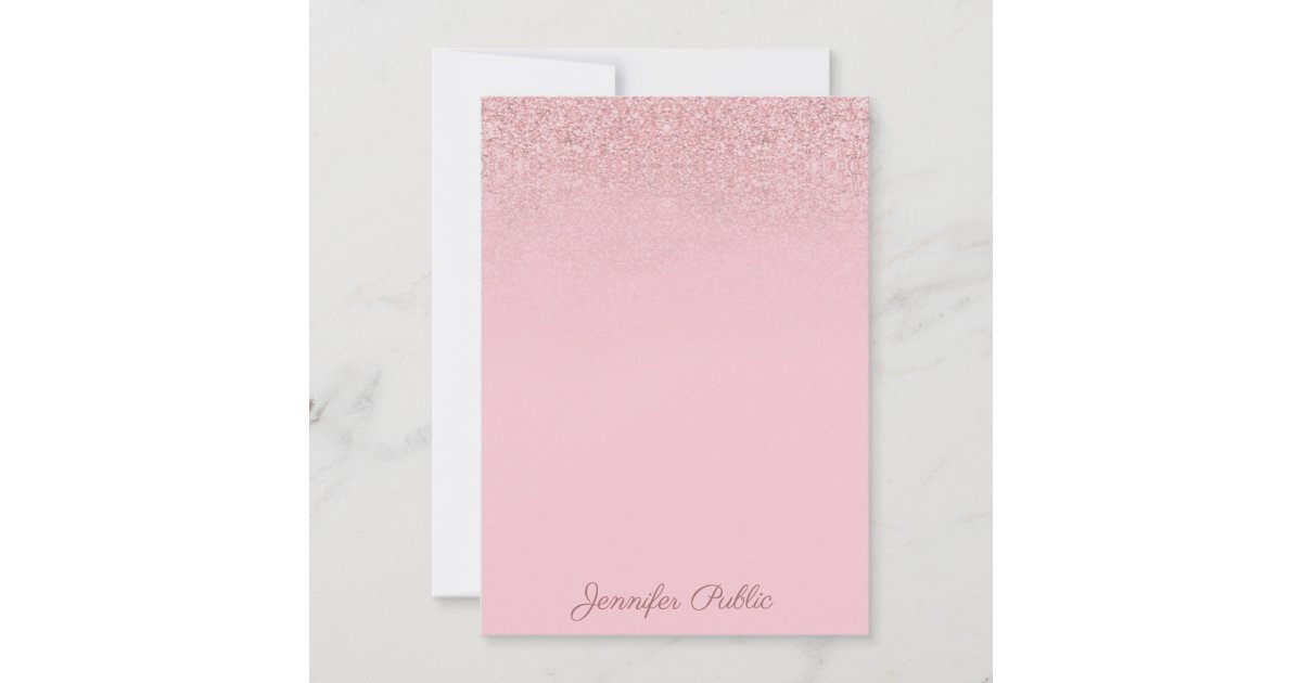 Elegant Trendy Rose Gold Calligraphed Script Text Note Card | Zazzle