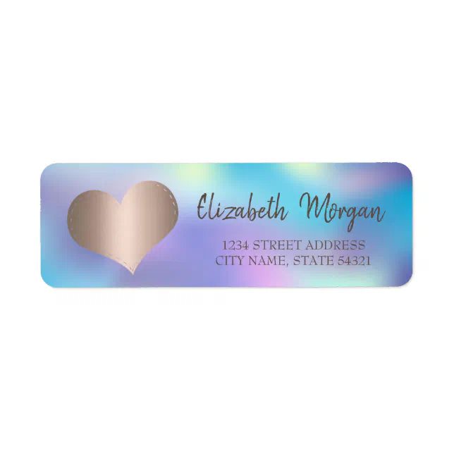 Elegant Trendy,Rose Gold Heart,Holographic Label | Zazzle