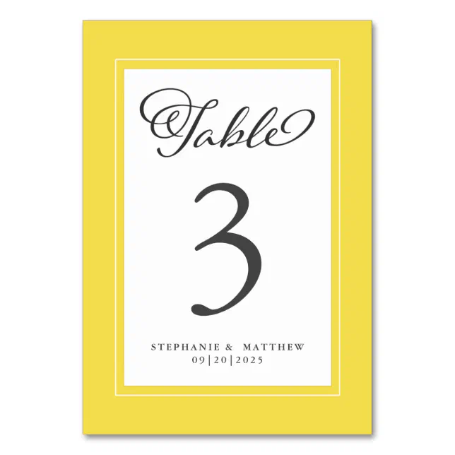 Elegant Trendy Yellow & White Wedding Reception Table Number | Zazzle