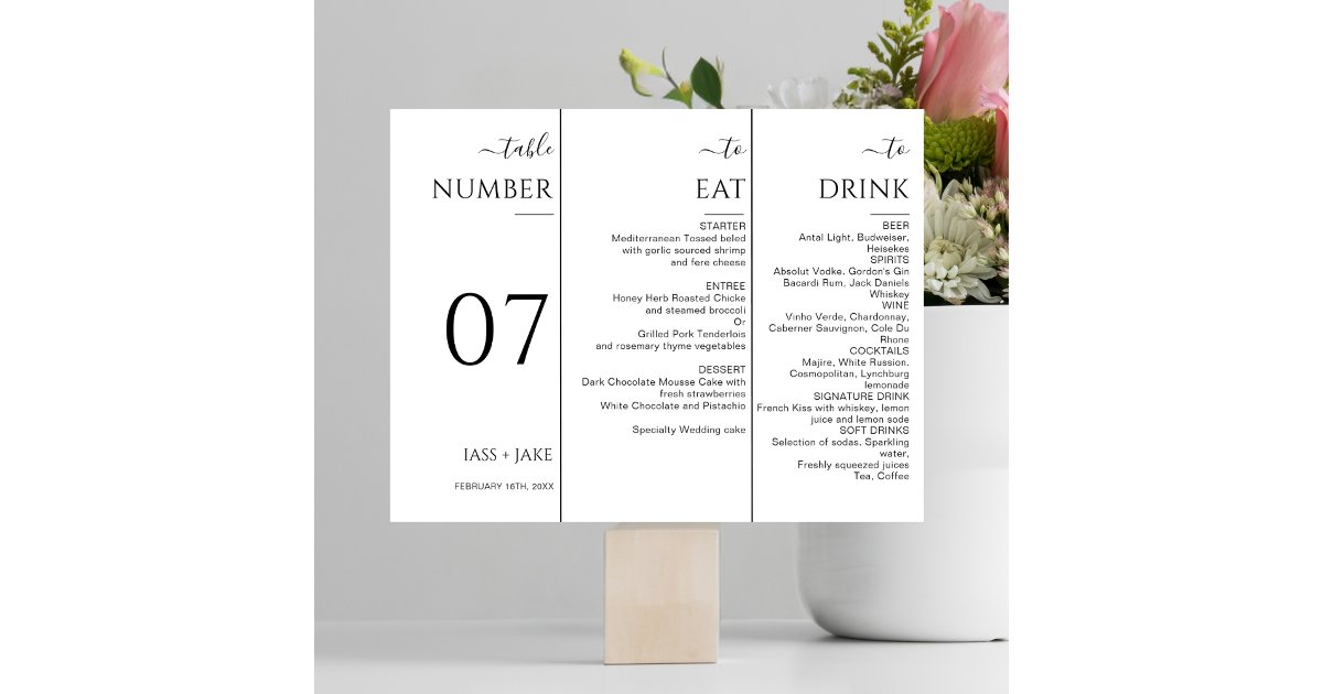 Elegant Trifold Table Number Modern Wedding Menu | Zazzle