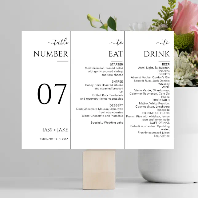 Elegant Trifold Table Number Modern Wedding Menu | Zazzle