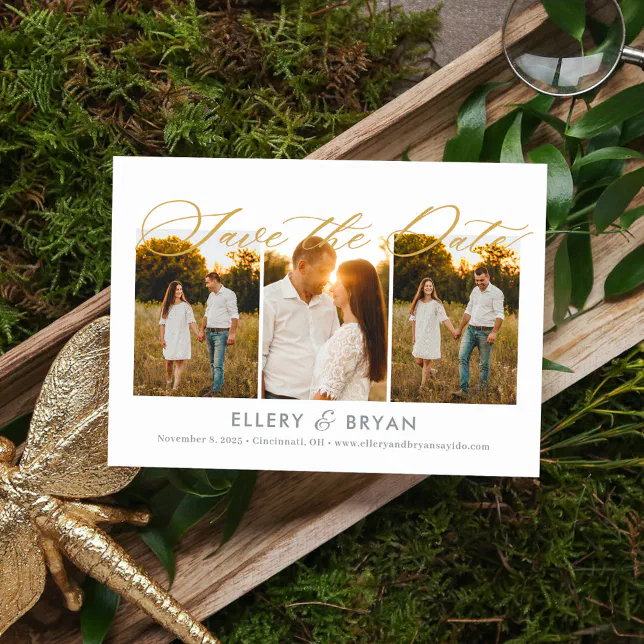 Elegant Trio Editable Color Save The Date Card | Zazzle