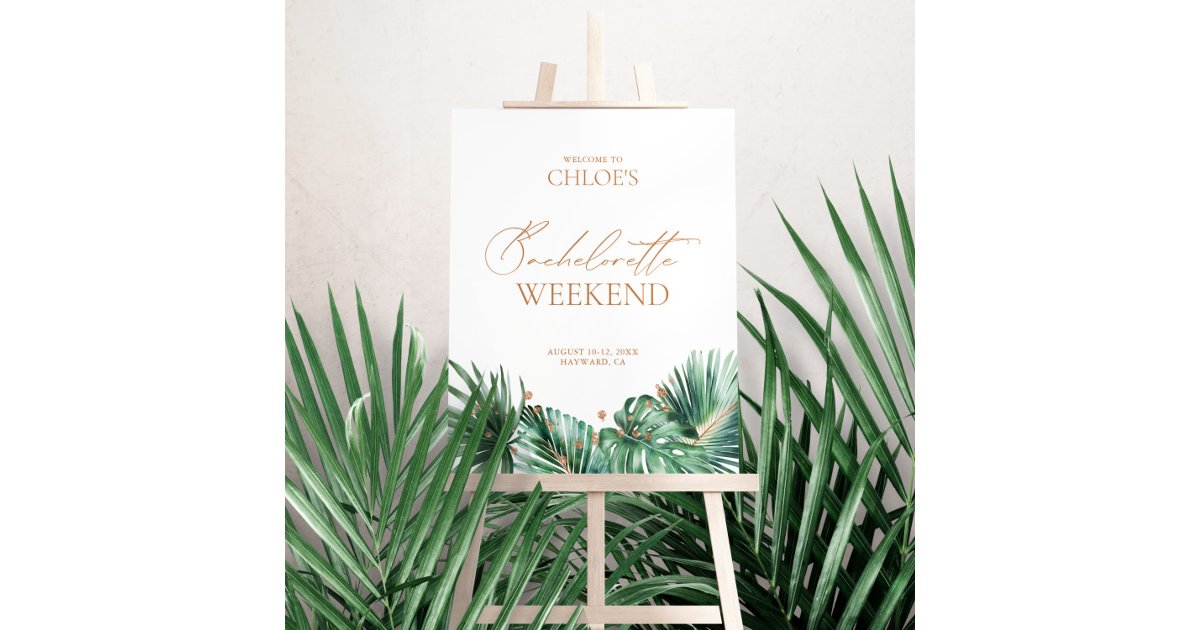 Elegant Tropical Bachelorette Weekend Welcome Sign | Zazzle