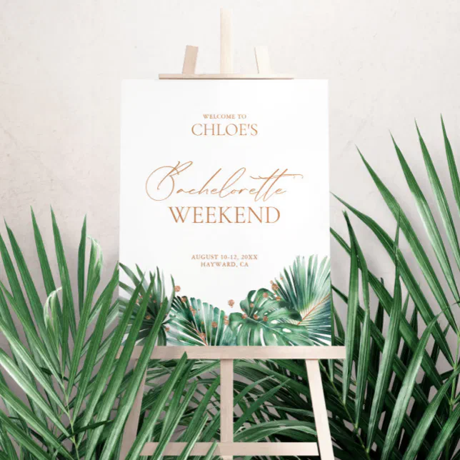 Elegant Tropical Bachelorette Weekend Welcome Sign | Zazzle